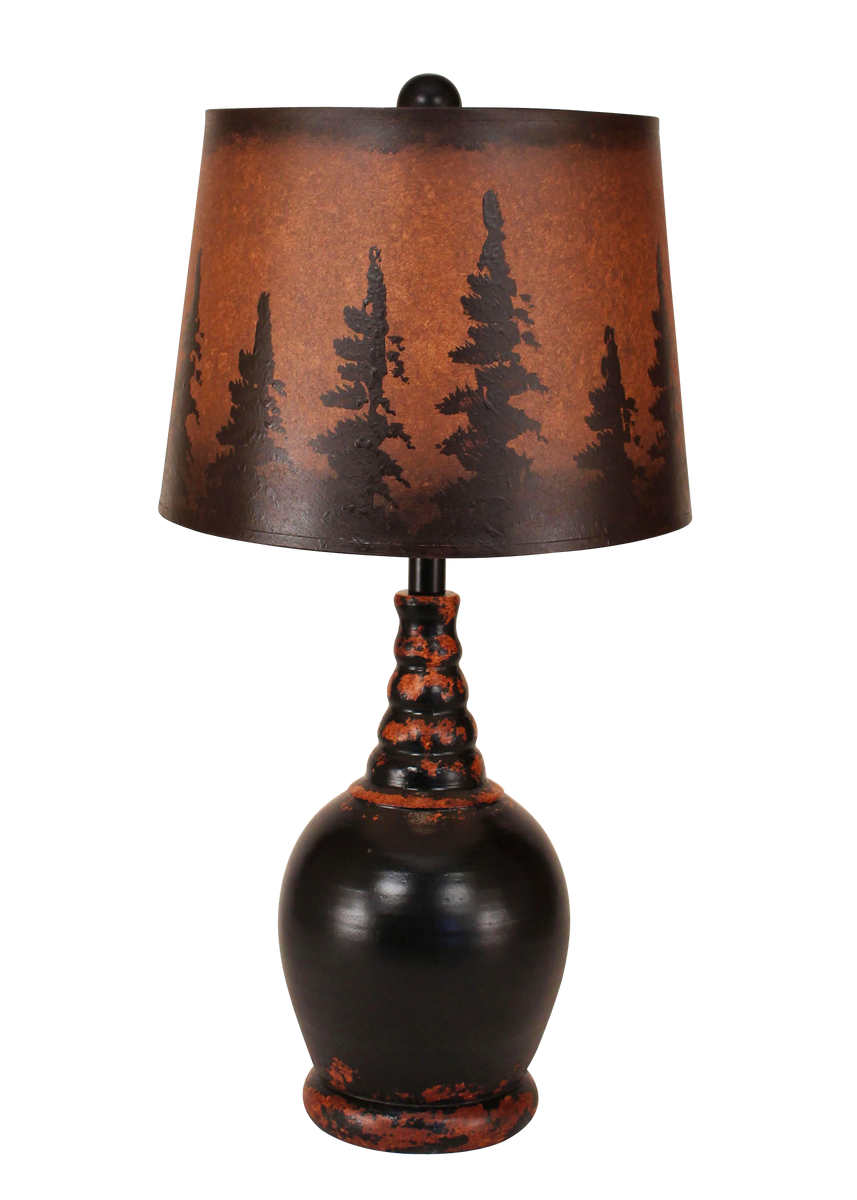Aged Black Round Accent Lamp- Pine Tree Shade– Coast Lamp Shop